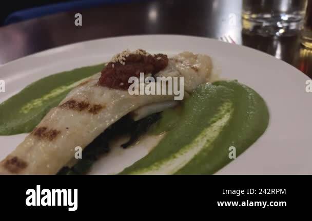 fish with green pea puree. High quality 4k footage Stock Video Footage ...