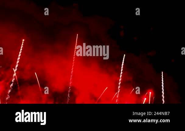 4K. loop seamless of real fireworks background golden shining fireworks ...