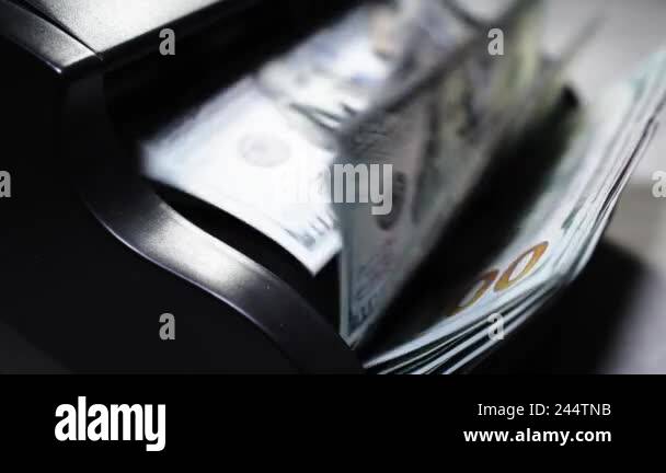 Money counting machine bank machine close up. Macro view counter ...