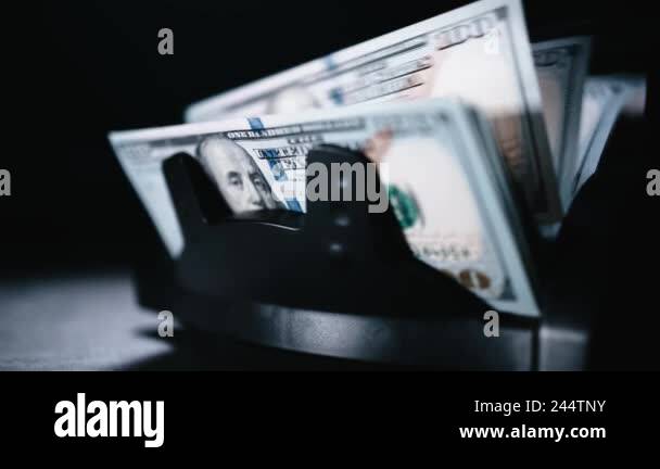 Money counting machine bank machine close up. Macro view counter ...