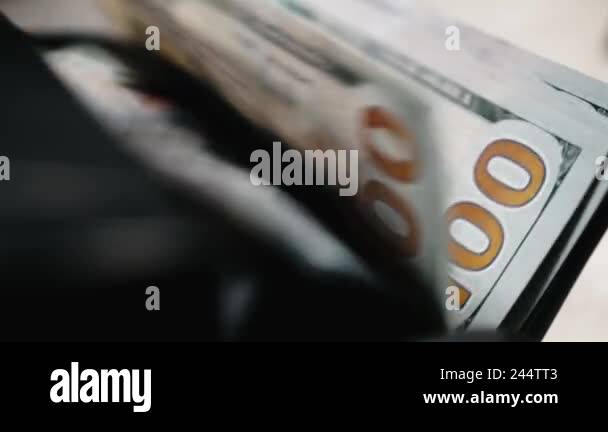 Money counting machine bank machine close up. Macro view counter ...