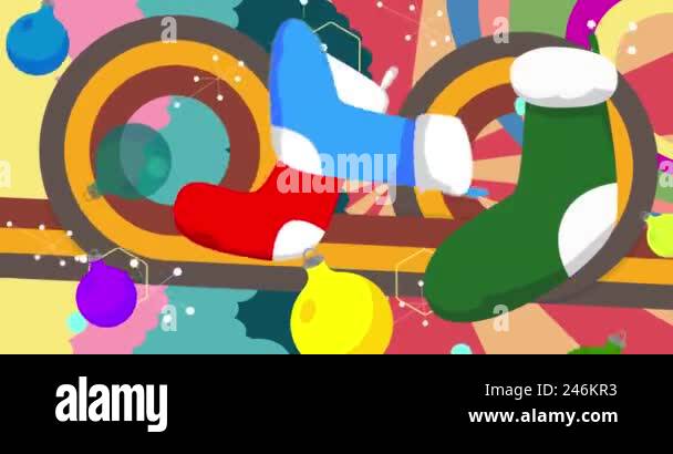 Retro 70s Background animation with Christmas stocking and decoration ...