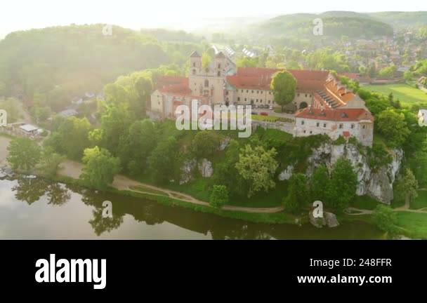 Aerial view of Benedictine abbey in Tyniec, Poland at dawn. Old ...