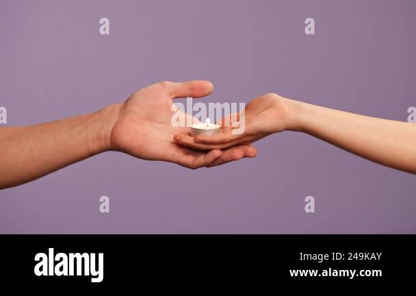 Hand gestures and signs. Man and woman hands touching, woman holding ...