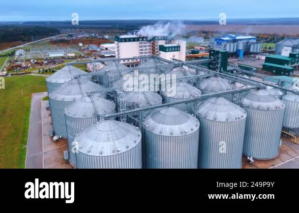 A large territory of modern plant for processing and storing grain ...
