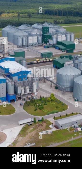 Large industrial complex in the countryside. Modern granary. Metal ...