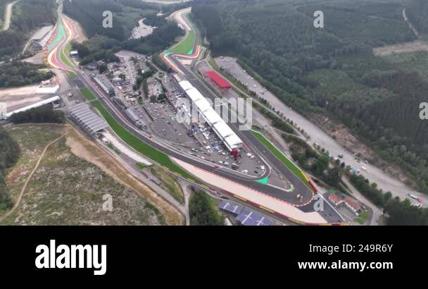 Spa race track, motor sports circuit in the Ardennes of Belgium. Aerial ...