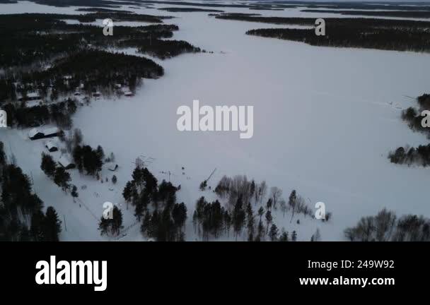 ice lapland winter aerial Inari Nellim frozen lakes and forest ...