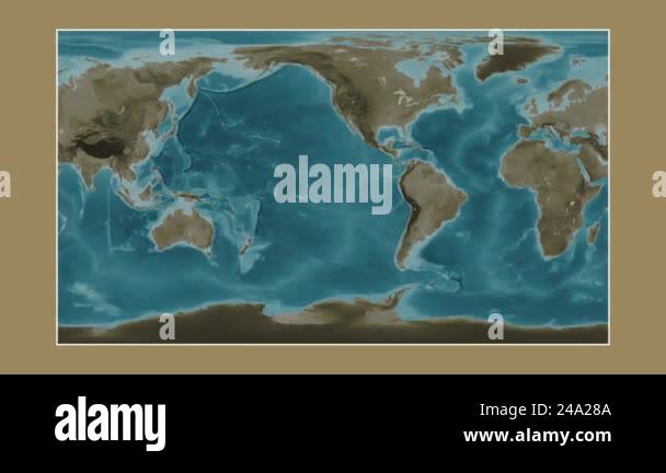 Eastern Pacific Ocean. Close-up on a sepia colored elevation map in the ...