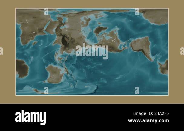 Subarctic Pacific Ocean. Close-up on a sepia colored elevation map in ...