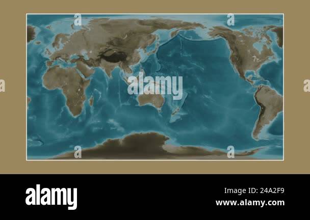 Western Pacific Ocean. Close-up on a sepia colored elevation map in the ...