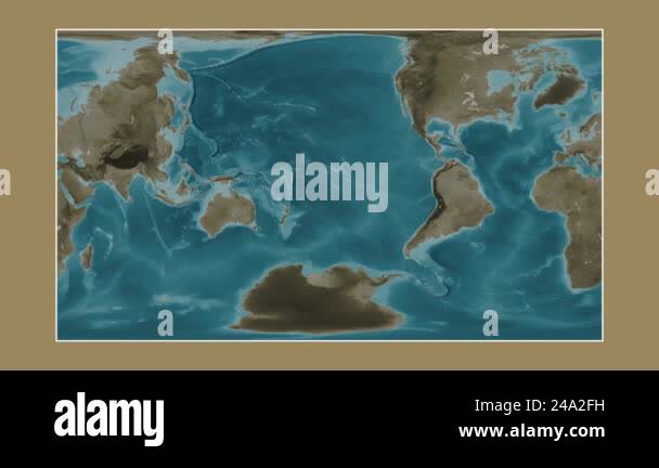 South Pacific Ocean excluding sub-basins. Close-up on a sepia colored ...
