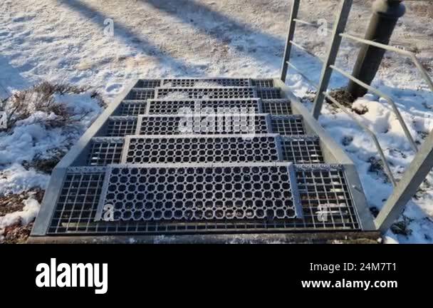 staircases made of steel gratings with rubber anti-slip mats. the mat ...