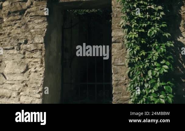 A captivating and beautiful stone wall features a gated entrance, which ...