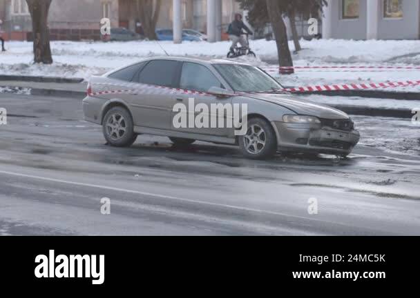 Car accident, traffic accident, dangerous accident. Car, front heavily ...