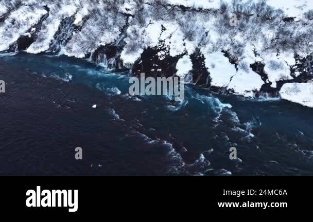 Pure turquoise water, glacial river with a huge current, Waterfall in ...