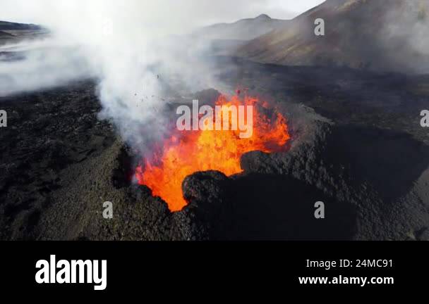 Volcano Eruption, Flowing Red Hot Lava Erupts from Crater, Incredible ...