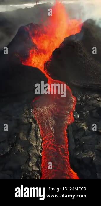 Volcano Eruption, Flowing Red Hot Lava Erupts from Crater, Incredible ...