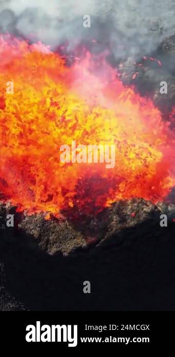 Volcano Eruption, Flowing Red Hot Lava Erupts from Crater, Incredible ...