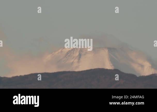 Tokyo,Japan - January 8, 2025: Snow blown by the strong Wind at Mt ...