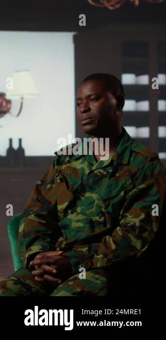 Vertical Video African american serviceman suffering from post ...