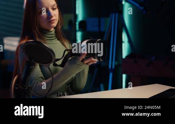 Tech specialist filming sponsored content, unboxing newly released VR ...