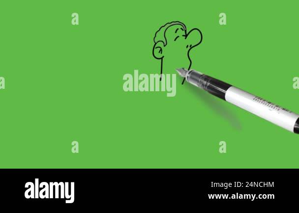 draw standing young man keep right hand on waist and hold left arm ...