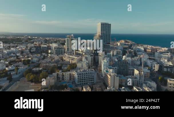 Bird Eye View of St. Julians Malta with Modern High-Rises Streets and ...