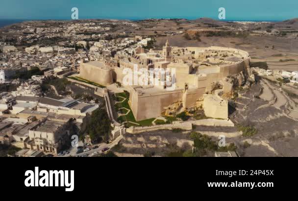 Epic Aerial Footage of the Citadel of Rabat Victoria on Gozo Island ...