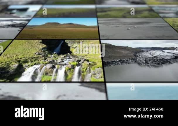 Video collage aerial nature of Iceland. Beautiful tourist landscapes of ...