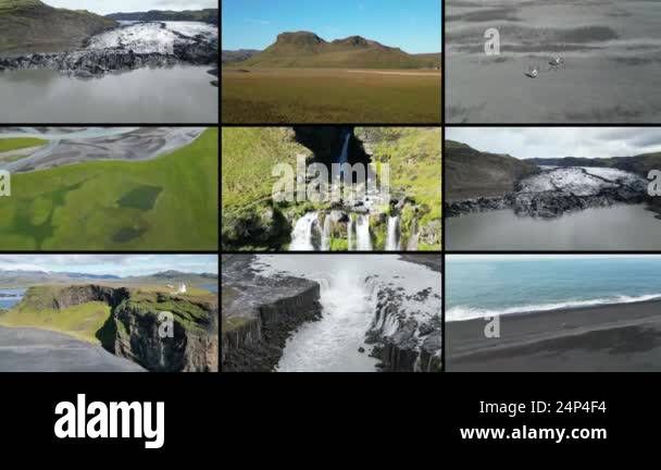 Iceland Aerial Collage of Beautiful Tourist Locations with Arctic ...