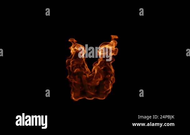 3d rendering of letter on fire simulation with alpha channel ...