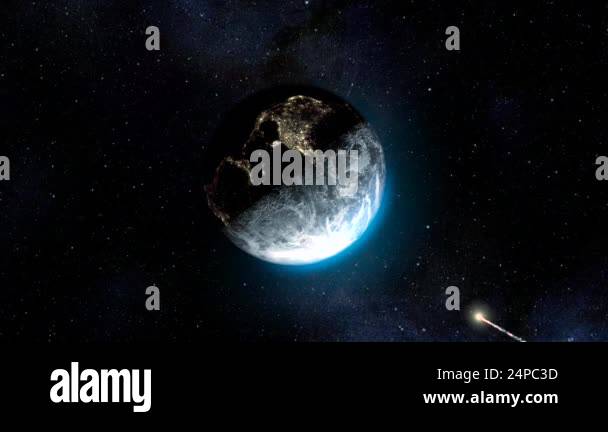 Meteor Asteroid flying toward planet earth, camera rotating Stock Video ...