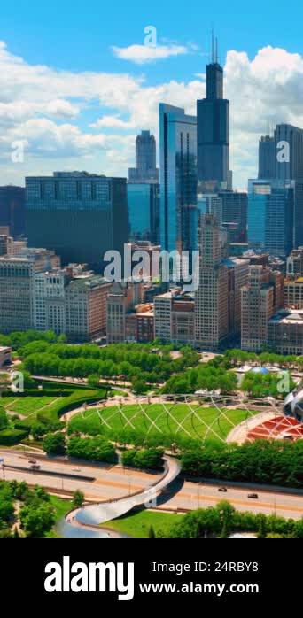 Chicago, Illinois, USA - June 01, 2024: Aerial view of the Millennium ...