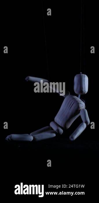 Vertical, Wooden mannequin suspended in darkness. Spooky wooden figure ...