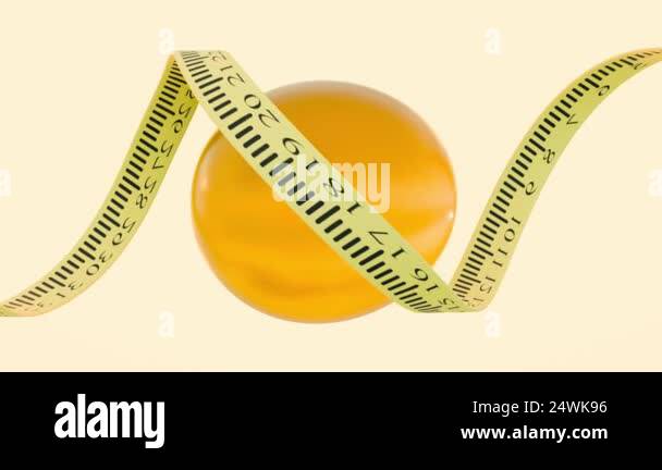 3d animation of isolated yellow measuring tape are curled forming helix ...