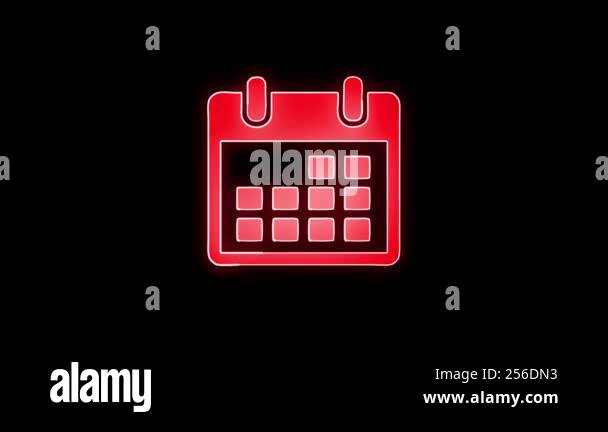Glowing neon calender schedule symbol animated icon on black background ...