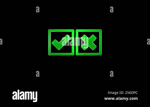 neon right and wrong icon animation with black background. Glowing Neon ...
