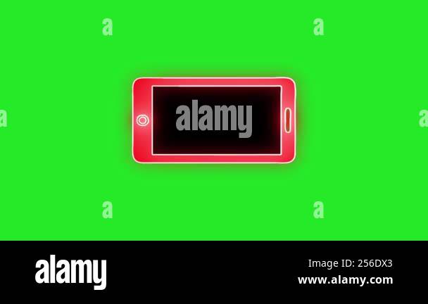 red smart phone with green screen on red background. 3 d render ...