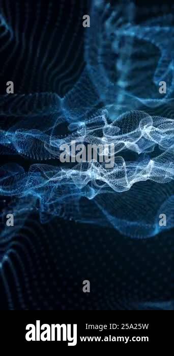 Fantastic vertical video animation with particle wave object in slow ...