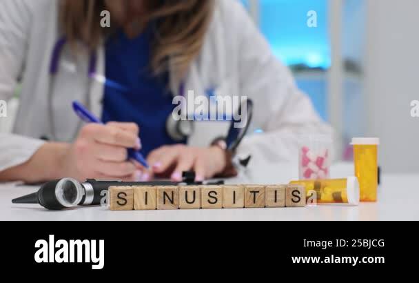 Word Sinusitis of cubes and medical supplies against doctor in hospital ...