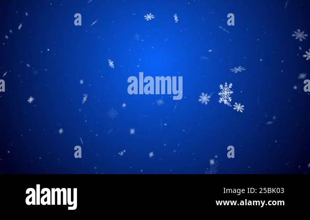 Snowflakes on blue background. 3D animation of falling snow flakes ...