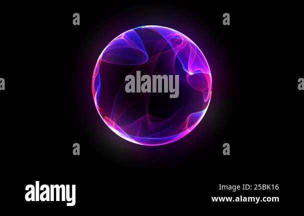 Purple laser sphere. Glowing ball of pink and blue particles. Magenta ...