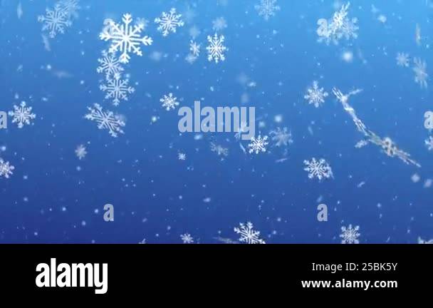 Falling snowflake on light blue background. Winter video Falling snow effect Template for ...