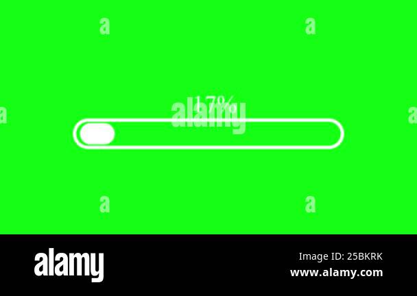loading progress bar indicator with increasing 0 to 100 percentages isolated on green screen, ui ...
