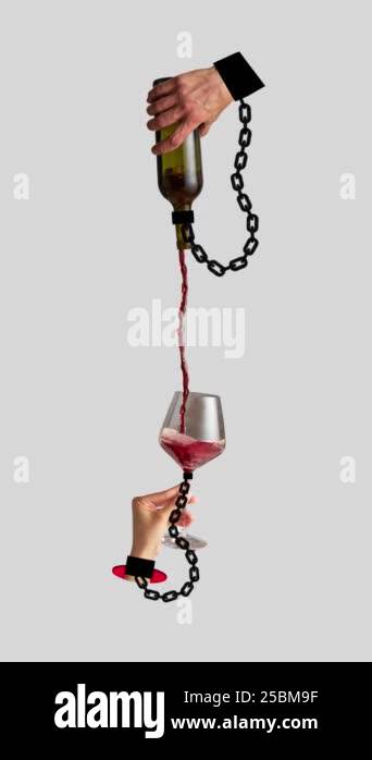 Human hand with chain connected to wine. Conceptual design. Male hand ...