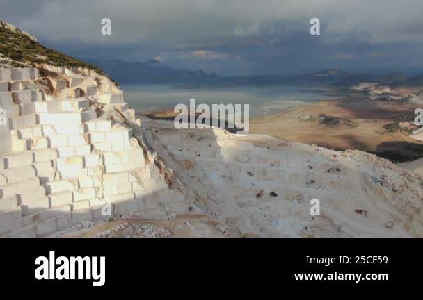 Aerial panorama of marble quarries in Burdur, Turkey. Marble quarry top ...