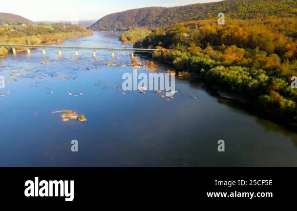 Fall on the Potomac River in Harpers Ferry National Park. View of the ...
