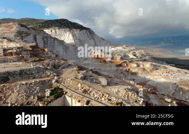 Aerial panorama of marble quarries in Burdur, Turkey. Marble quarry top ...