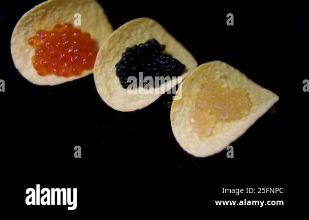 three types of caviar black sturgeon paddlefish red chum salmon trout ...